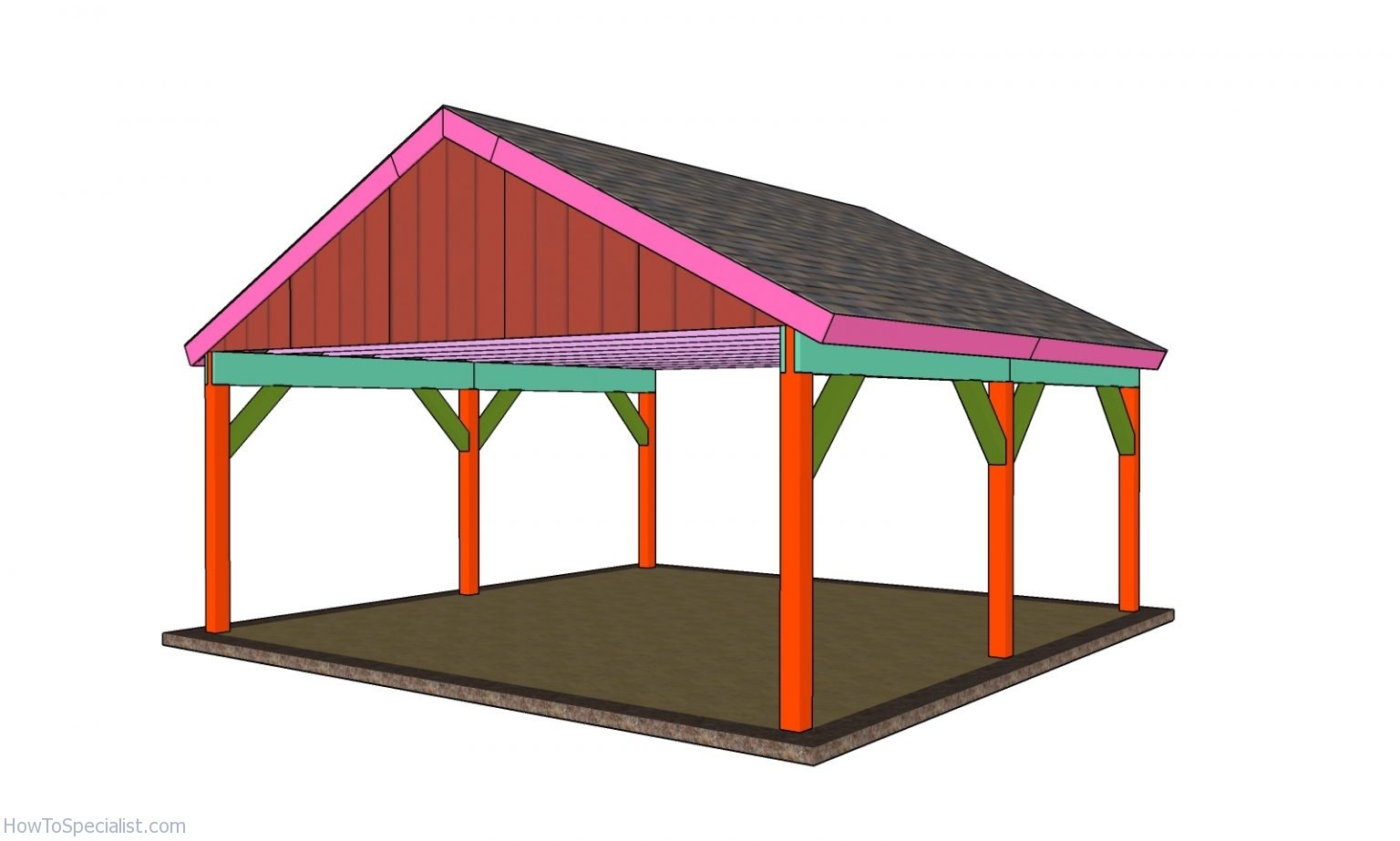2 car Gable Carport Plans – assembled | HowToSpecialist - How to Build ...